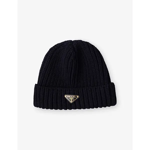 Prada Logo-embellished Knitted Wool Beanie - Blue