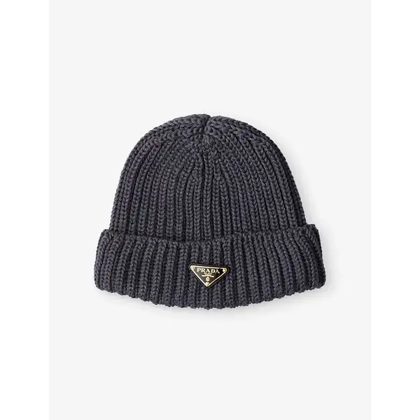 Prada Logo-embellished Knitted Wool Beanie - Grey