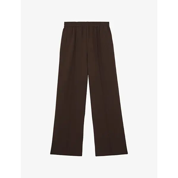 REISS Elasticated-waist Wide-leg Trousers - Chocolate Brown