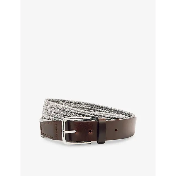 REISS Leather-tab Woven Belt - Soft Grey