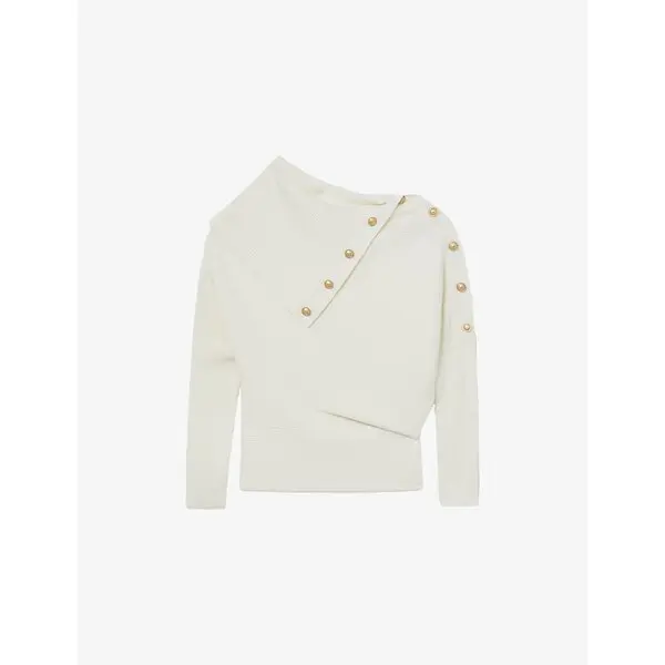 REISS Stretch-knit Jumper With Shawl Collar - Ivory