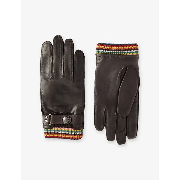 Paul Smith Signature Stripe Leather Gloves - Chocolate