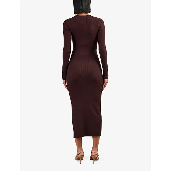 V Neck Long Sleeve Midi Knit Dress AMBIANCE AMBIANCE Jumper Dress Bordeaux  Zalando