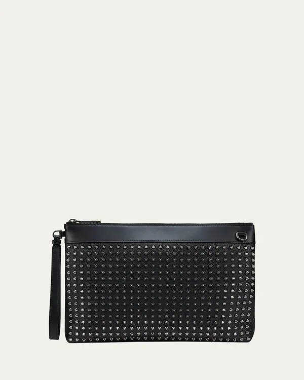 CHRISTIAN LOUBOUTIN Funky Suede And Leather Spike Wrist Pouch - Black Gun Metal