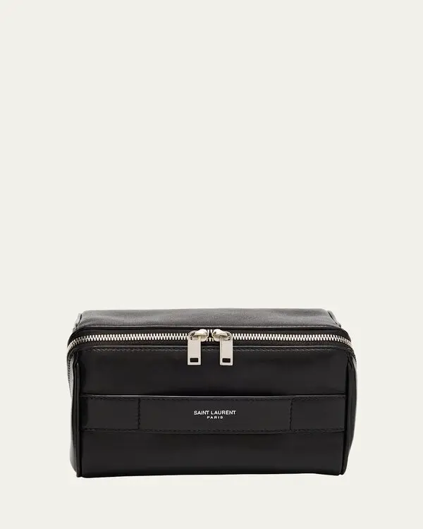 Saint Laurent Small Cube Trousse Leather Toiletry Case - Black