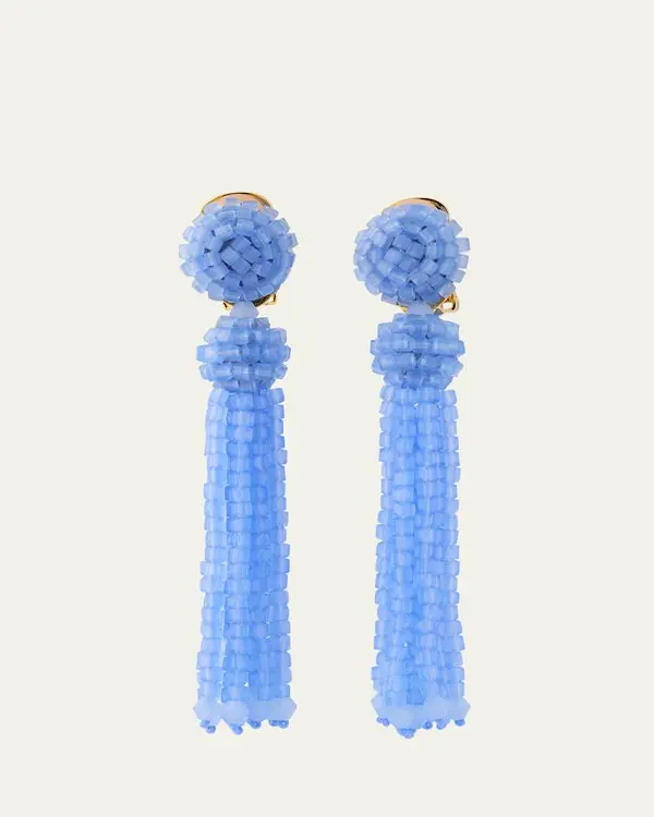 Oscar De La Renta Crystal Fringe Clip-on Earrings - Light Blue