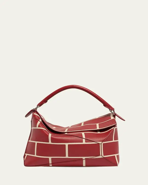 Loewe Large Brick Leather Puzzle Edge Shoulder Bag - Burnt Red