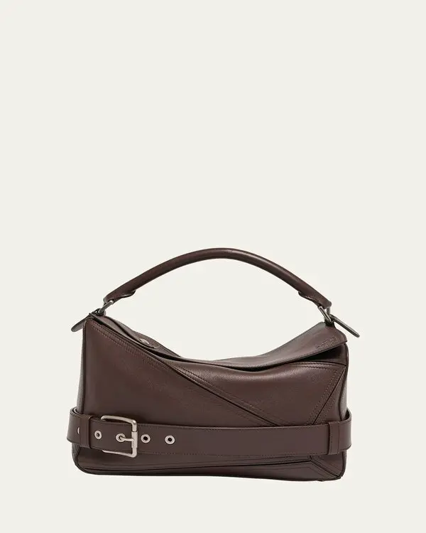 Loewe Large Leather Biker Puzzle Shoulder Bag - Dark Brownie