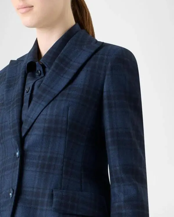 Akris Check Wool Single-breasted Jacket - Denim Black