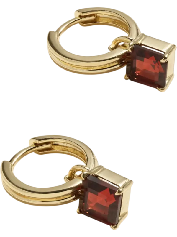 STONE AND STRAND Studio 10-karat Garnet Hoop Earrings - Gold
