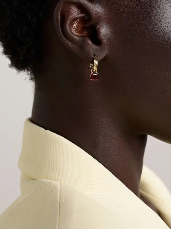 STONE AND STRAND Studio 10-karat Garnet Hoop Earrings