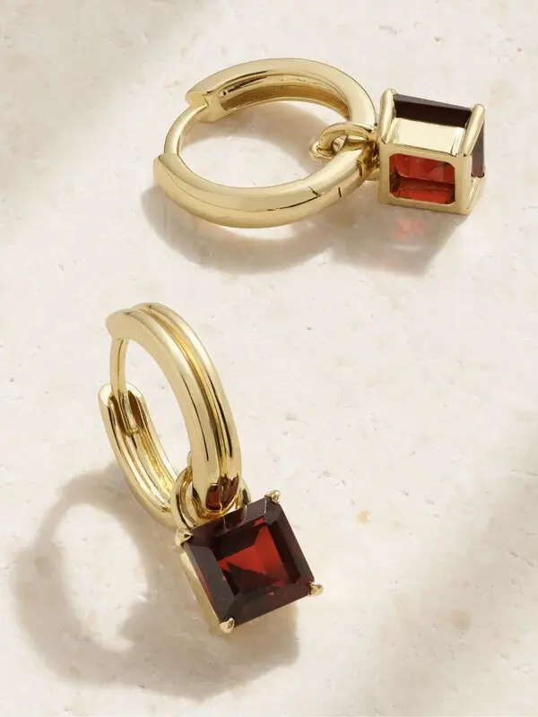 STONE AND STRAND Studio 10-karat Garnet Hoop Earrings