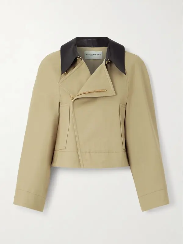 Givenchy Cropped Leather-trimmed Twill Jacket - Neutrals
