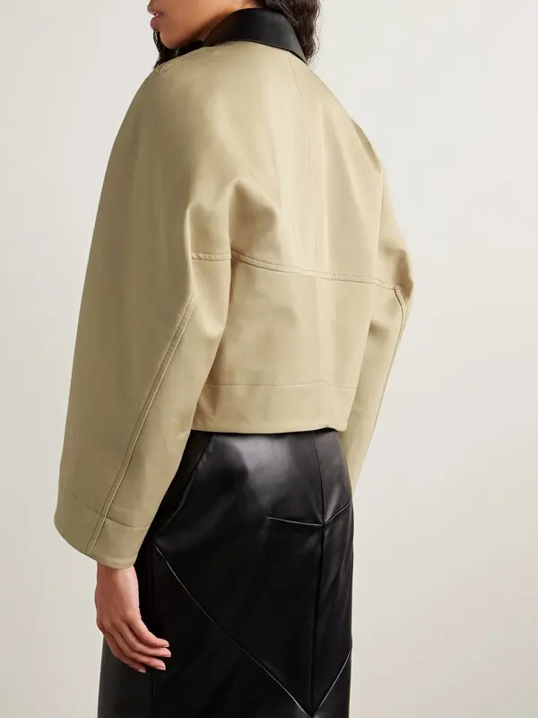 Givenchy Cropped Leather-trimmed Twill Jacket - Neutrals