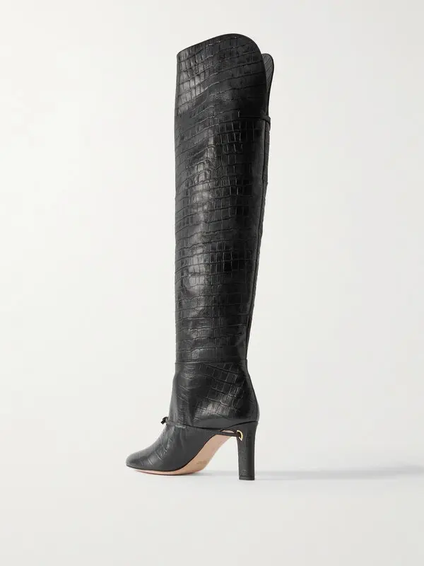 Jennifer Chamandi Samu Over-the-knee Croc-effect Leather Boots