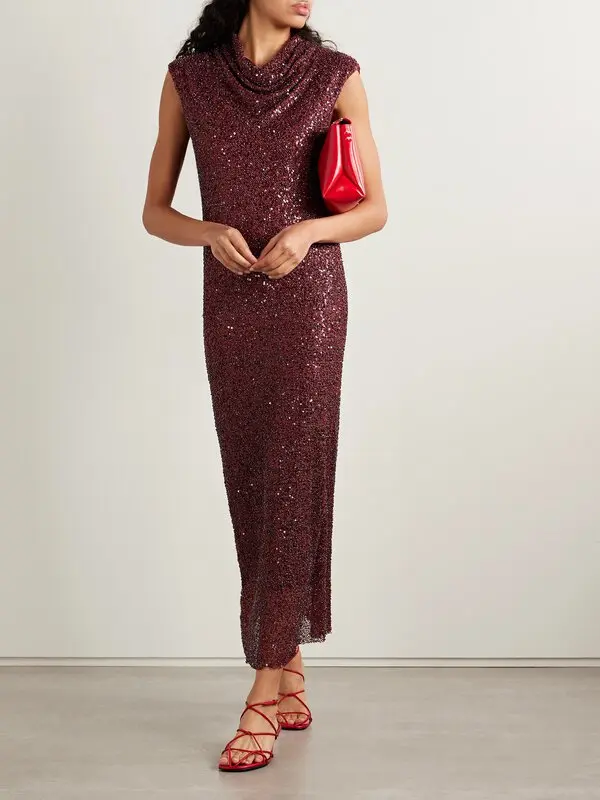Simkhai Zaria Embellished Draped Mesh Midi Dress - Burgundy - 60% Off |  Editorialist