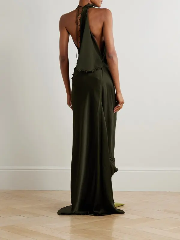 Rouleaux Draped Satin Gown - Dark Green