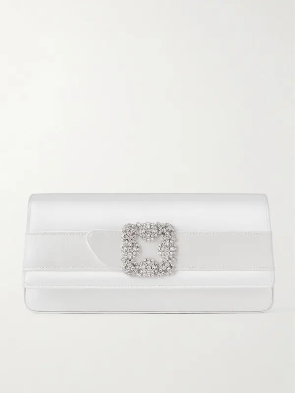 Manolo Blahnik Gothisi Crystal-embellished Satin Clutch - White