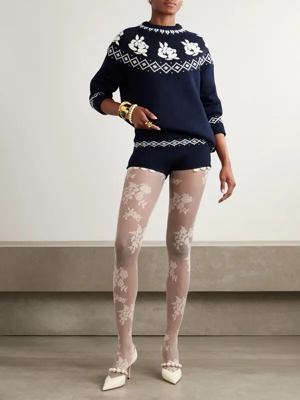 Magda Butrym Crochet-trimmed Wool-jacquard Shorts