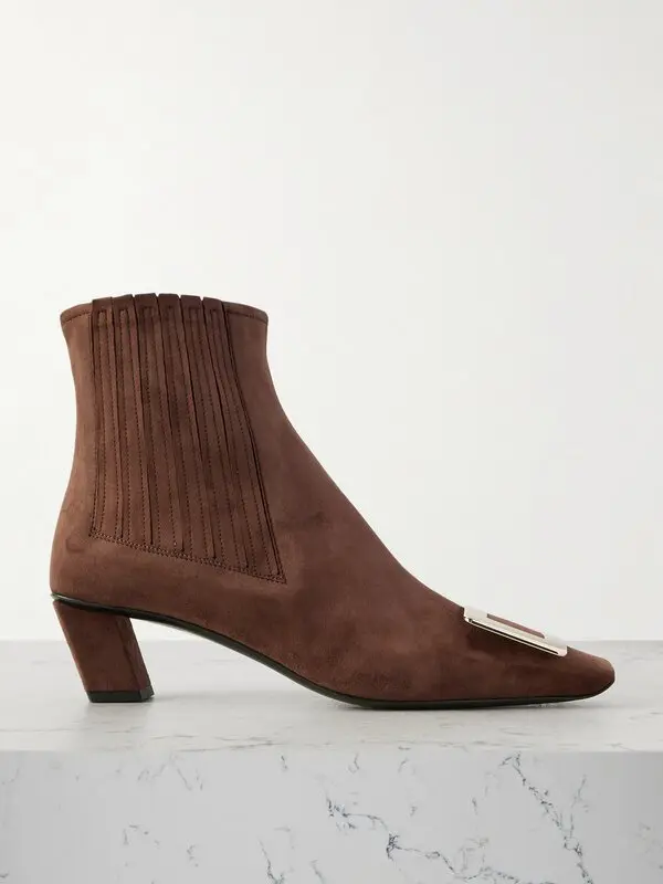 ROGER VIVIER Belle Vivier 45 Buckled Suede Chelsea Boots - Brown