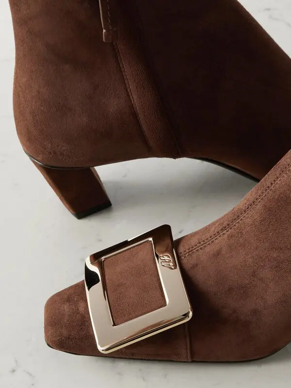 ROGER VIVIER Belle Vivier 45 Buckled Suede Chelsea Boots - Brown