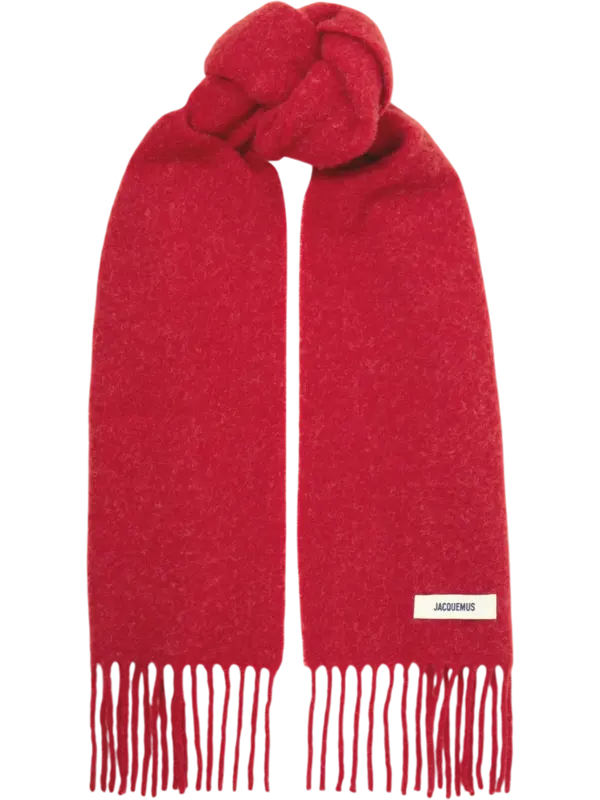 Jacquemus Fringed Appliquéd Brushed Knitted Scarf - Red