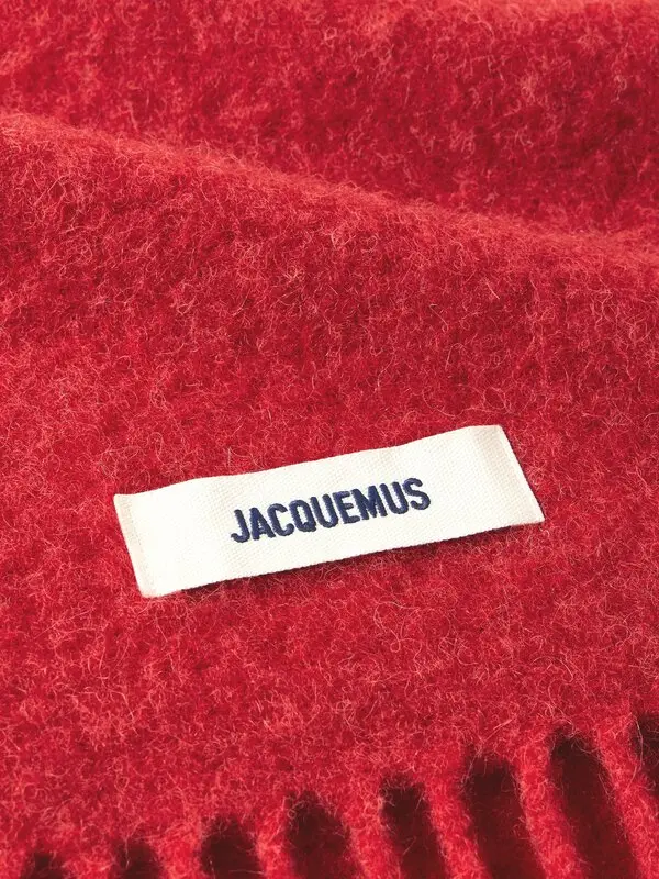 Jacquemus Fringed Appliquéd Brushed Knitted Scarf - Red