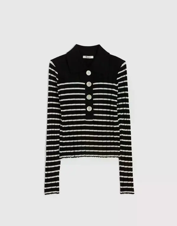 Madewell Ribbed Stripe Knit Polo Sweater