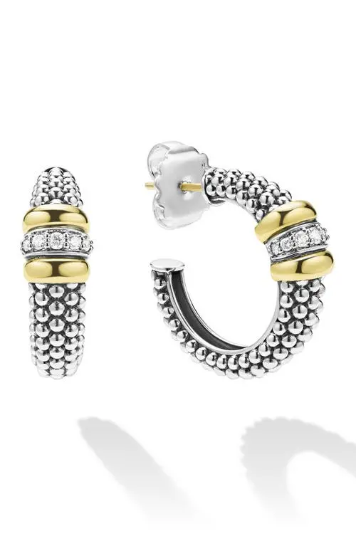 Lagos Signature Caviar Diamond Hoop Earrings - Two Tone