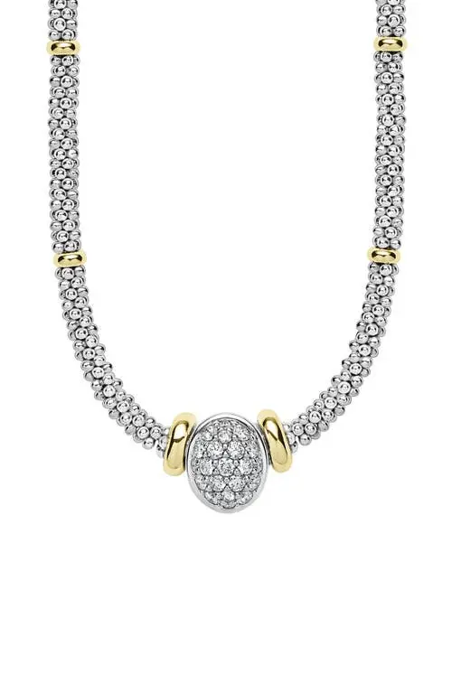 Lagos Signature Caviar Two-tone Diamond Oval Pendant Necklace - Two Tone