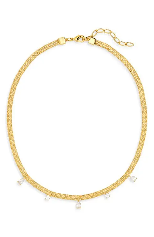 Nordstrom Cubic Zirconia Charm Mesh Collar Necklace - Clear- Gold