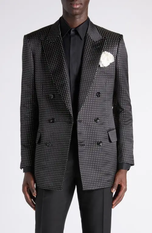 TOM FORD Polka Dot Jacquard Duchesse Mulberry Silk Double Breasted Jacket - Nnl Combo Black/ivory