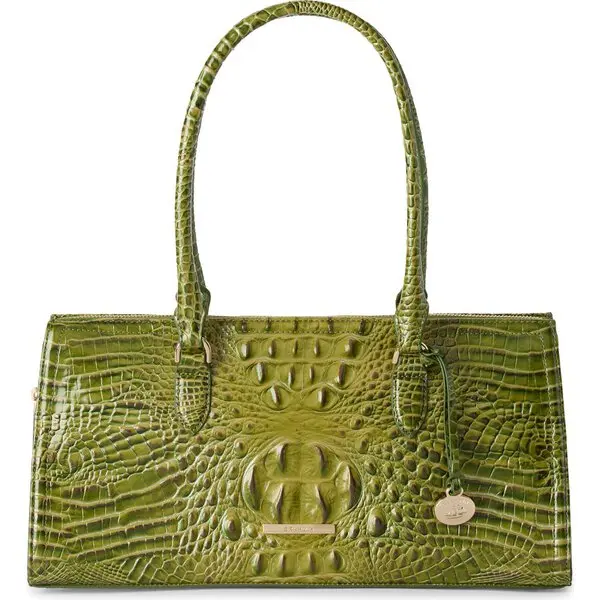 Brahmin Croc-embossed Leather Satchel - Olive