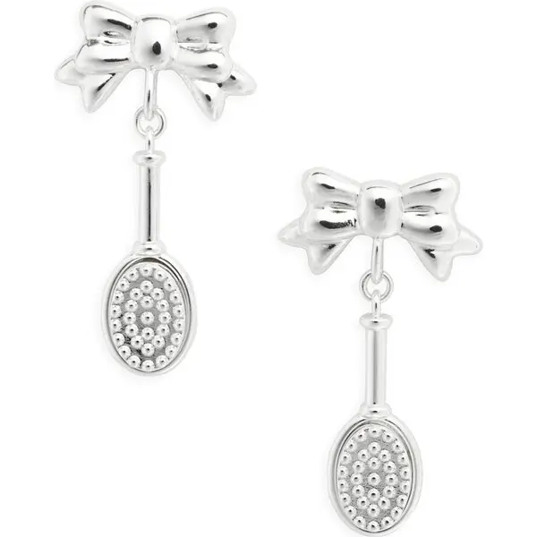 Sandy Liang Hairbrush Bow Drop Earrings - Silver