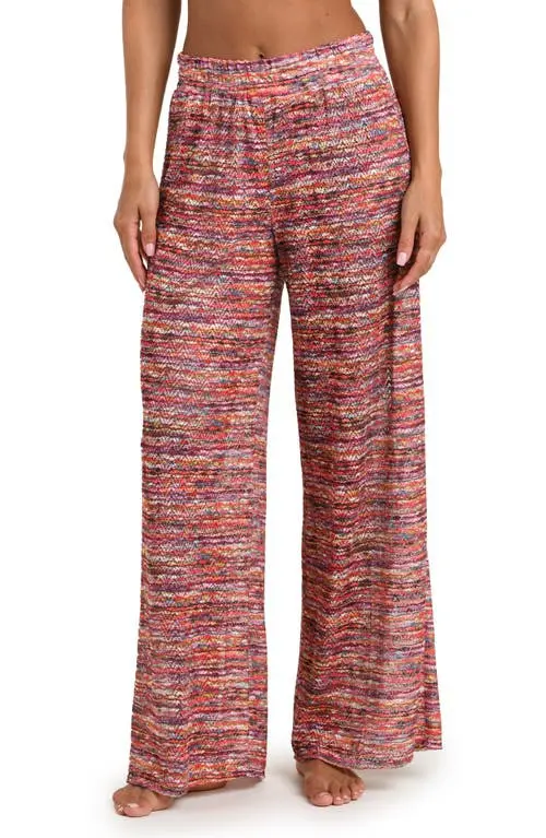 SUNSHINE 79 Pointelle Stitch Wide Leg Cover-up Pants - Pink Multi