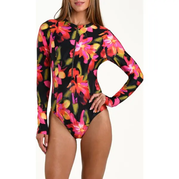 SUNSHINE 79 Floressence Long Sleeve One-piece Rashguard Swimsuit - Black Multi