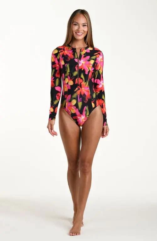 SUNSHINE 79 Floressence Long Sleeve One-piece Rashguard Swimsuit - Black Multi