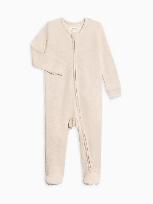 KENDI Waffle Knit Footed Sleeper - Heather Oat