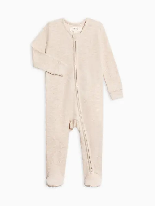KENDI Waffle Knit Footed Sleeper - Heather Oat