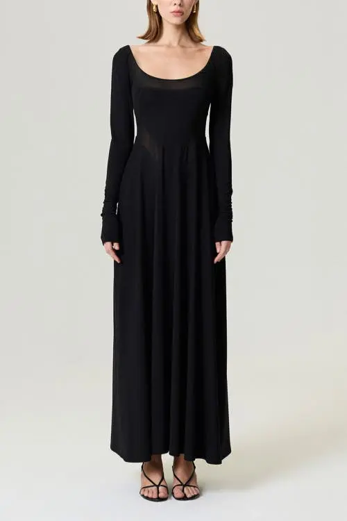 NOCTURNE Sheer Detailed Maxi Dress