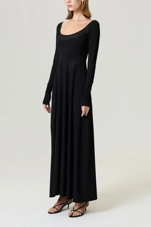 NOCTURNE Sheer Detailed Maxi Dress