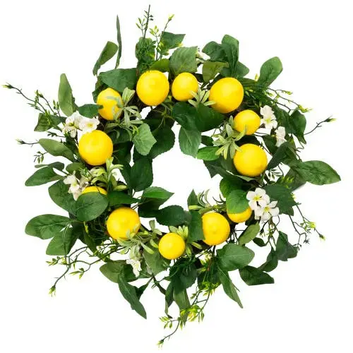 NORTHLIGHT Lemons And Daisies Artificial Floral Wreath - Yellow