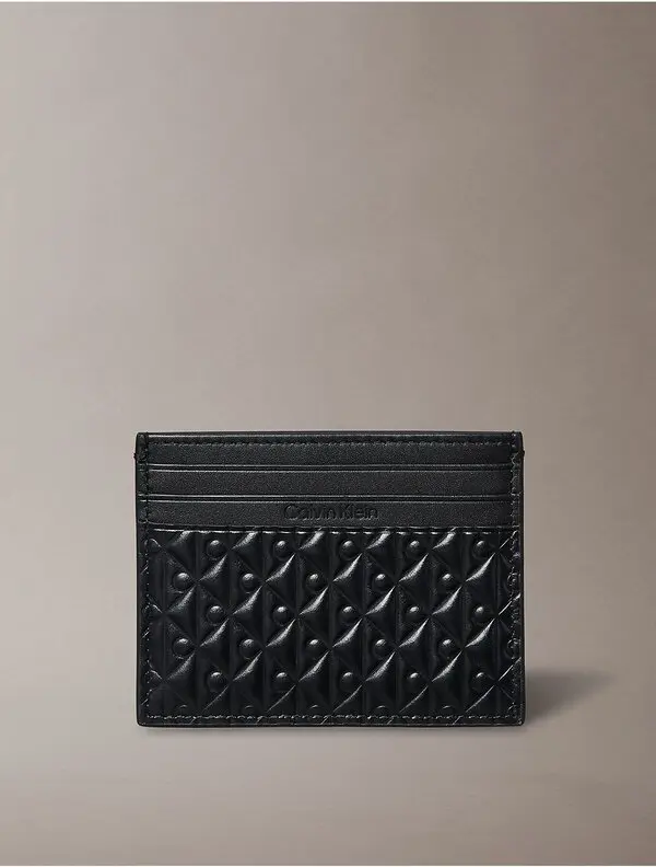Calvin Klein Embossed Allover Monogram Card Case - Black