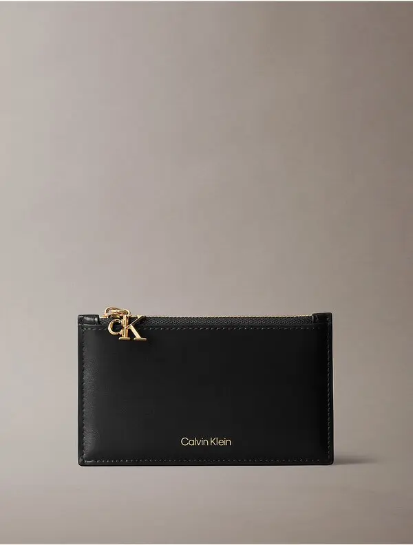Calvin Klein Leather Zip Card Case - Black