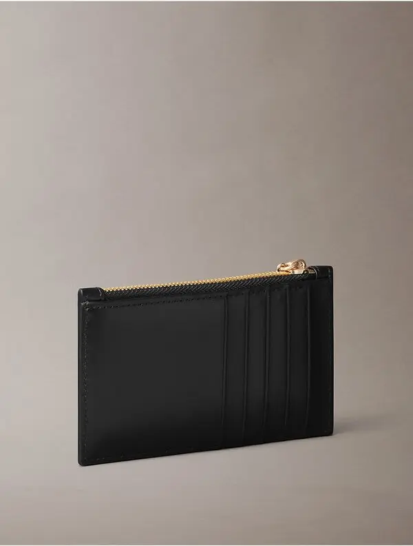 Calvin Klein Leather Zip Card Case - Black