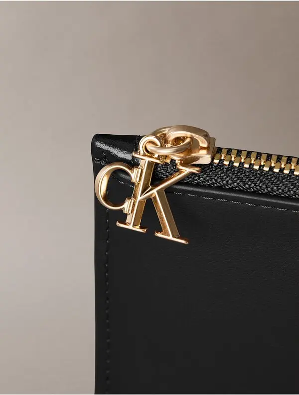 Calvin Klein Leather Zip Card Case - Black