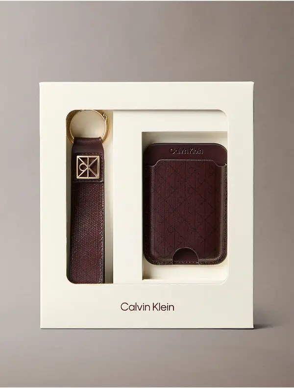 Calvin Klein Allover Monogram Key Fob And Card Case - Fudge Aop