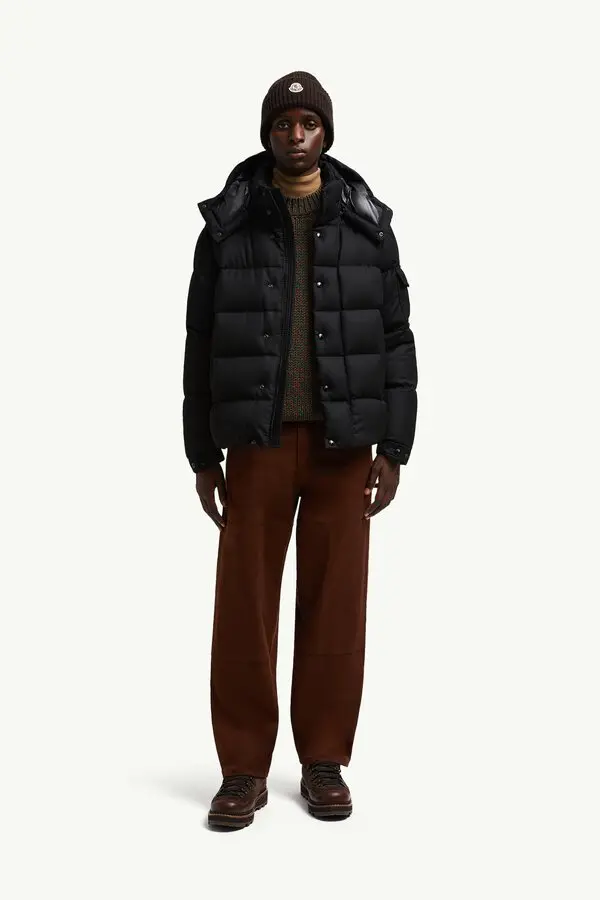 Moncler Maya 70 Hooded Wool Flannel Short Down Jacket