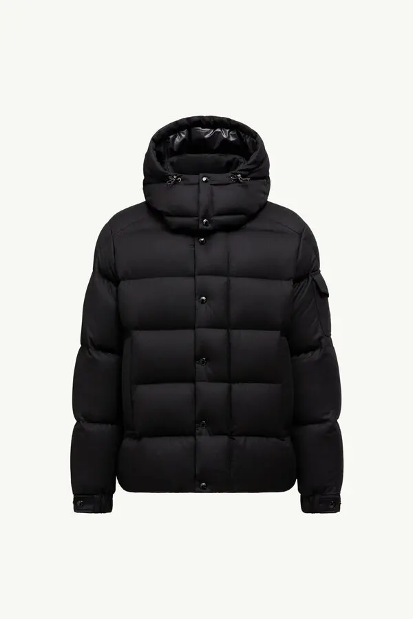 Moncler Maya 70 Hooded Wool Flannel Short Down Jacket
