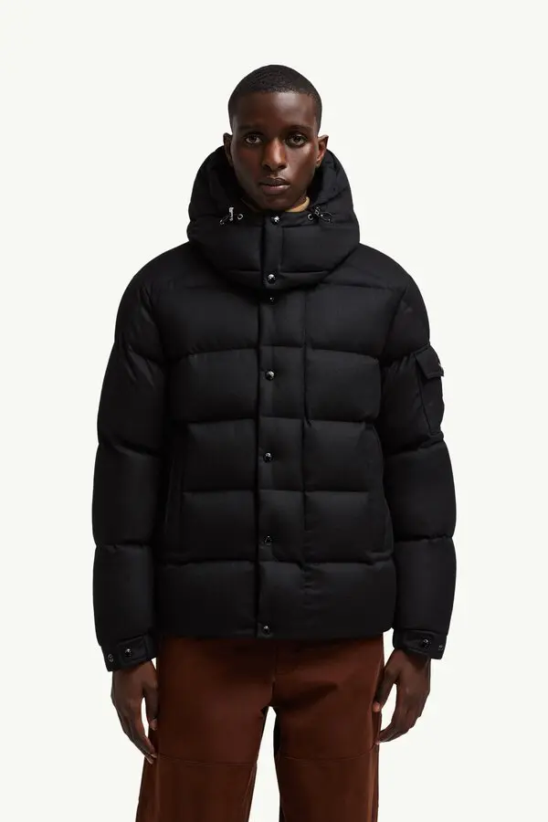 Moncler Maya 70 Hooded Wool Flannel Short Down Jacket